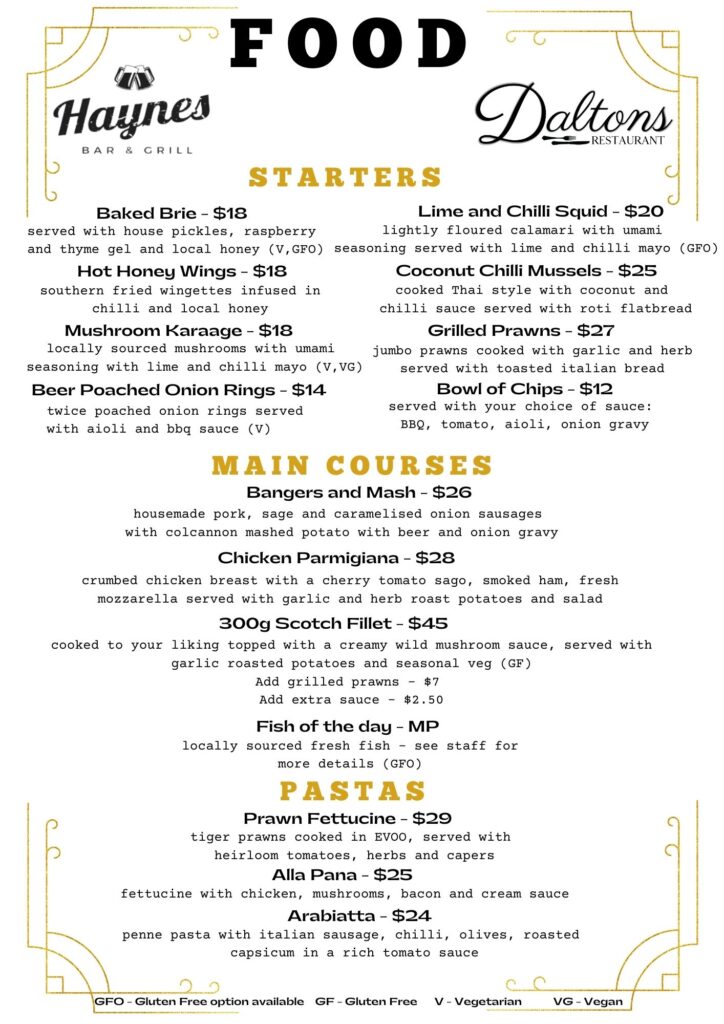 Menus - Haynes Bar & Grill